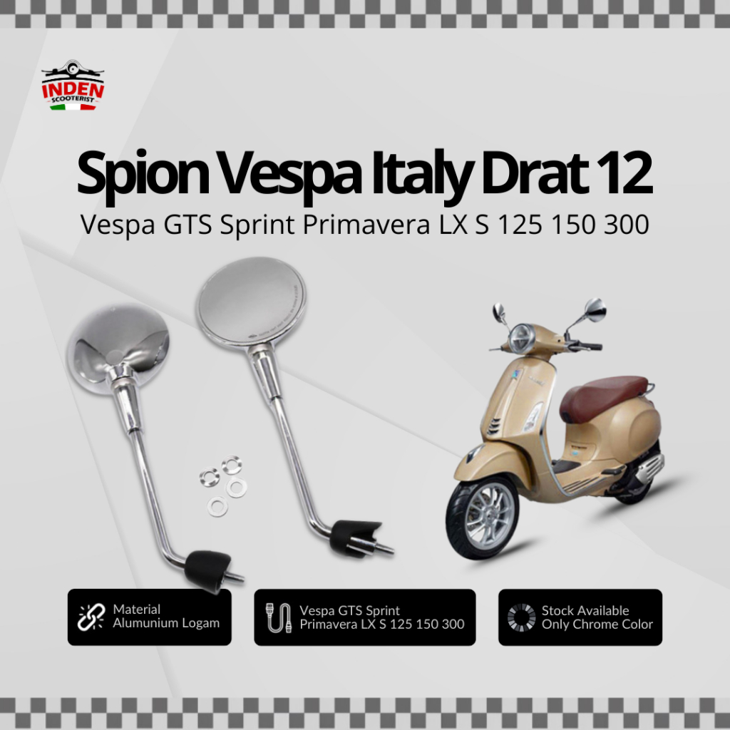 Jual Spion Vespa Primavera Chrome Version Italy Drat 12 | Shopee Indonesia