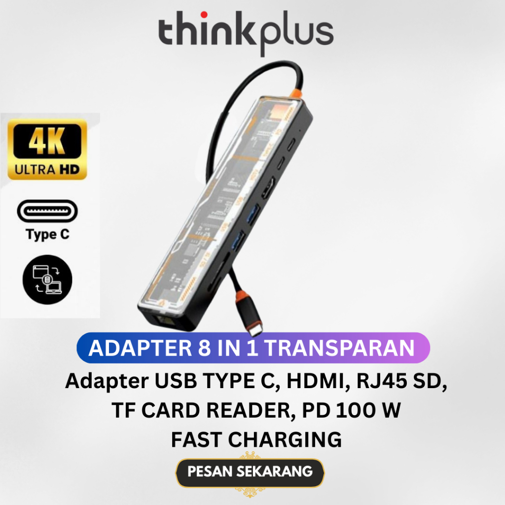 Jual Thinkplus Converter 8 IN1 USB C Hub Multifunction OTG Type-C 3.0 ...