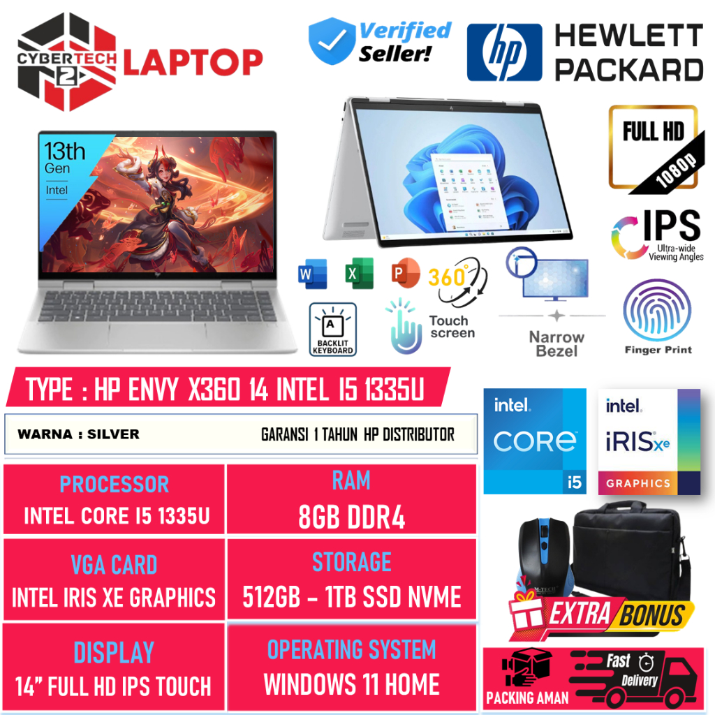 Jual Laptop Flip HP Envy X360 14 Intel Core i5 1335U 8GB 1TB SSD 14 ...