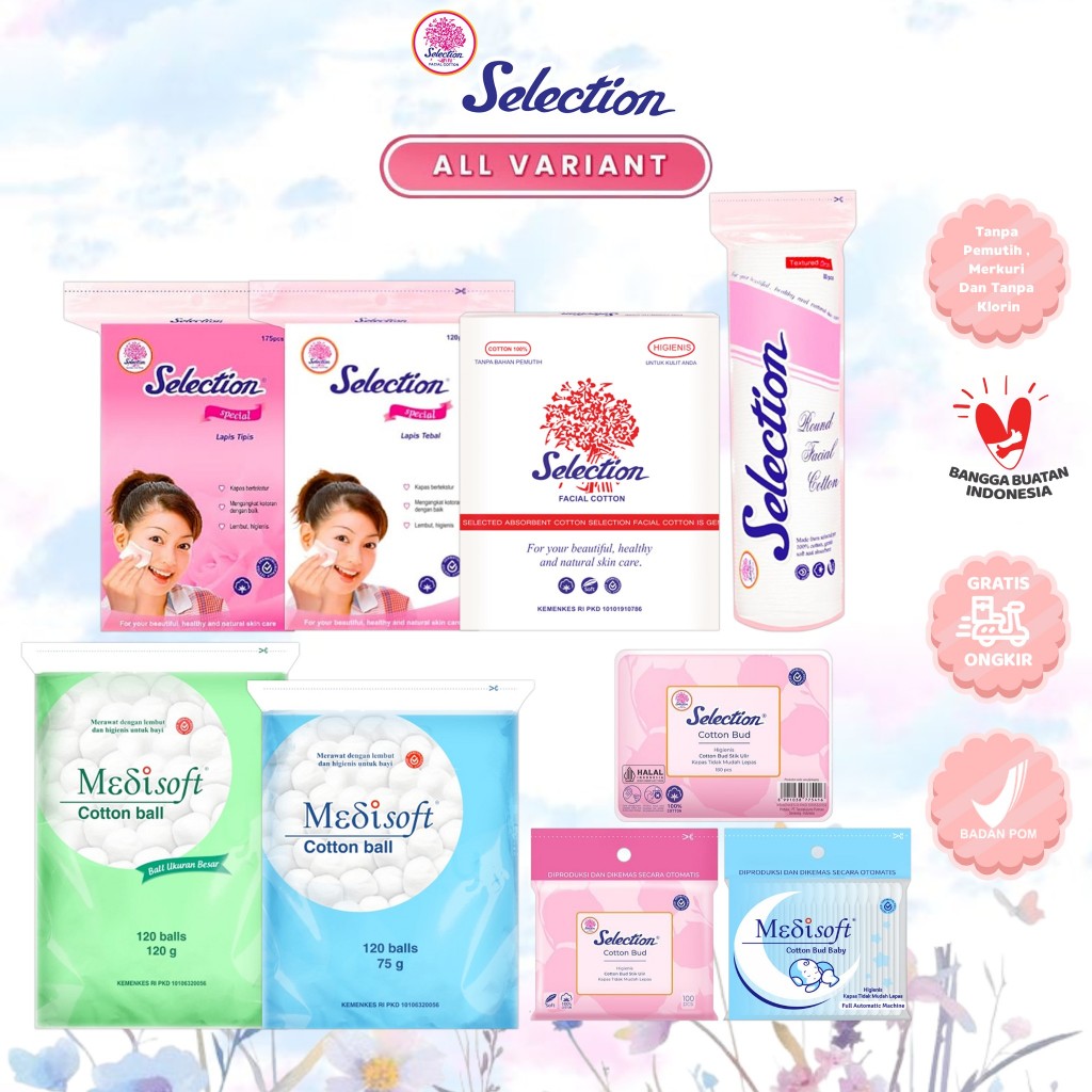 Jual KAPAS SELECTION Facial Cotton (35gr / 50gr / 75gr) / Round Oval ...