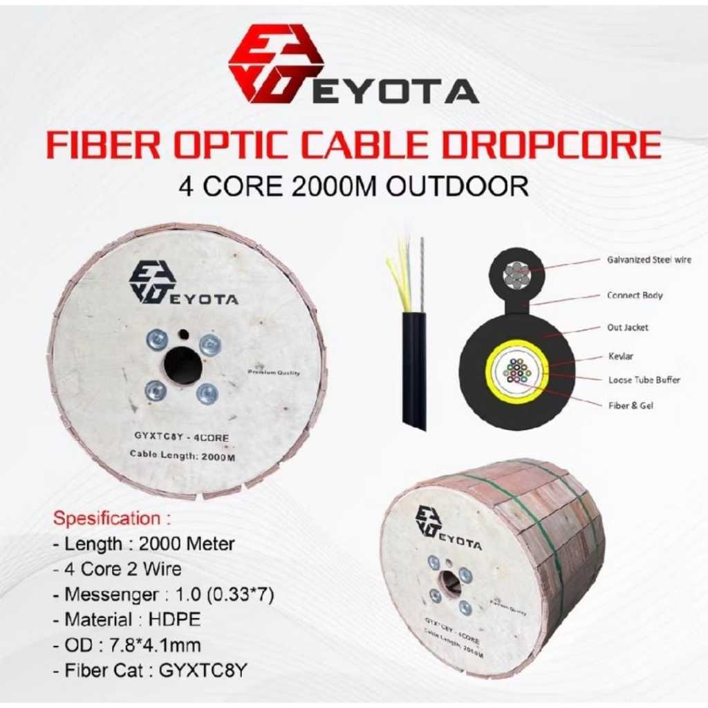 Jual KABEL FIBER OPTIK FIG 8 4 CORE EYOTA PREMIUM 2000m 2km | Shopee ...