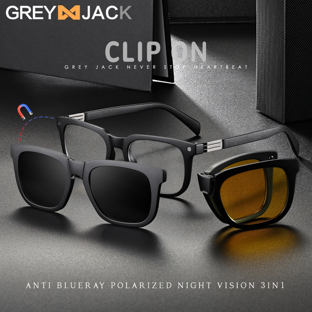Jual Grey Jack Kacamata Clip On 3in1 Bisa Minus Model Kotak TR90 Free 2 Clip Lens Polarized ...