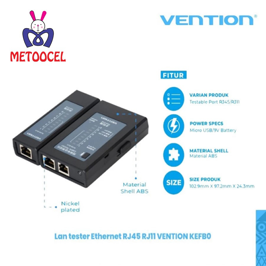 Jual VENTION KEFB0 Lan Tester For Ethernet Cable RJ45 Telephone RJ11 ...