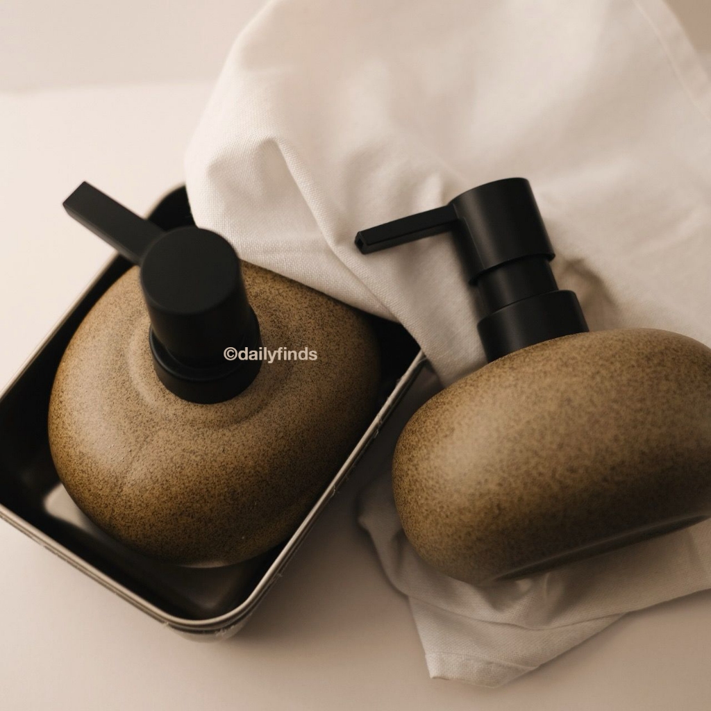 Jual Pebble Soap Dispenser Bottle – Wabi-Sabi Stoneware Press Bottle ...