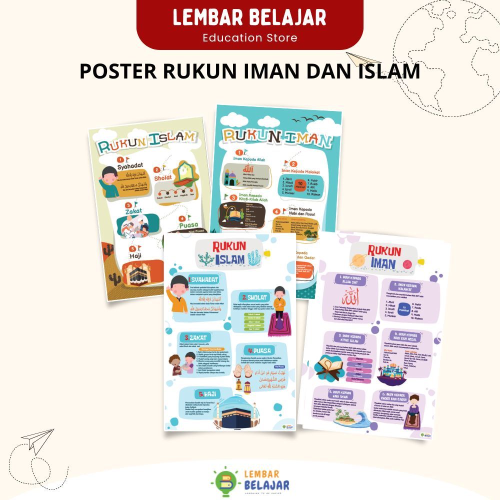 Jual LEMBAR BELAJAR Poster Edukasi Rukun Iman dan Islam - Poster Anak ...