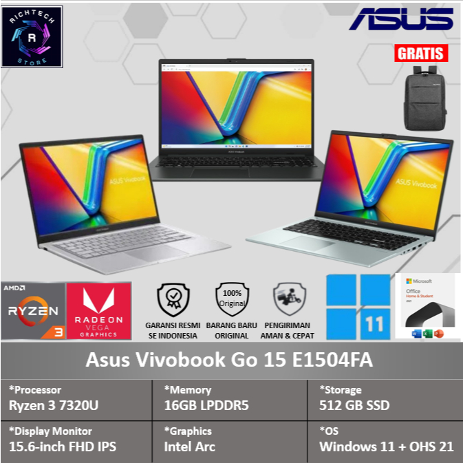 Jual Asus Vivobook Go 15 E1504FA VIPS3151M VIPS3152M VIPS3153M AMD Ryzen 3 7320U 16GB 512GB SSD ...