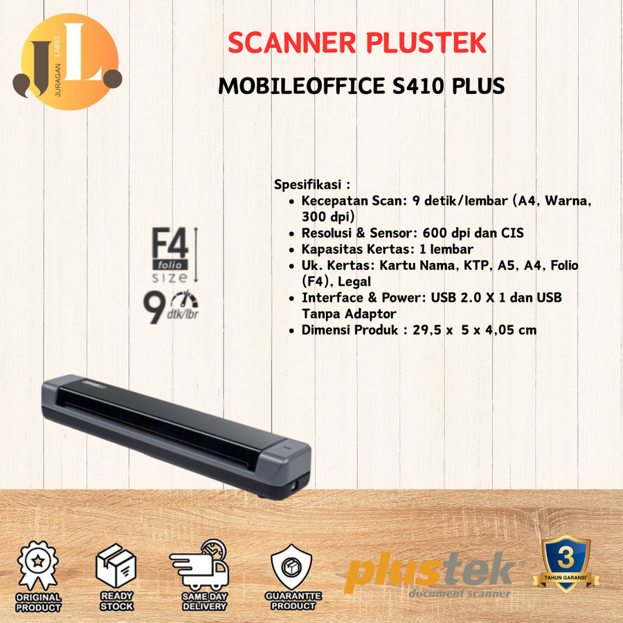Jual Scanner Plustek MobileOffice S410 Plus -Folio/Legal/F4- 9 Detik ...