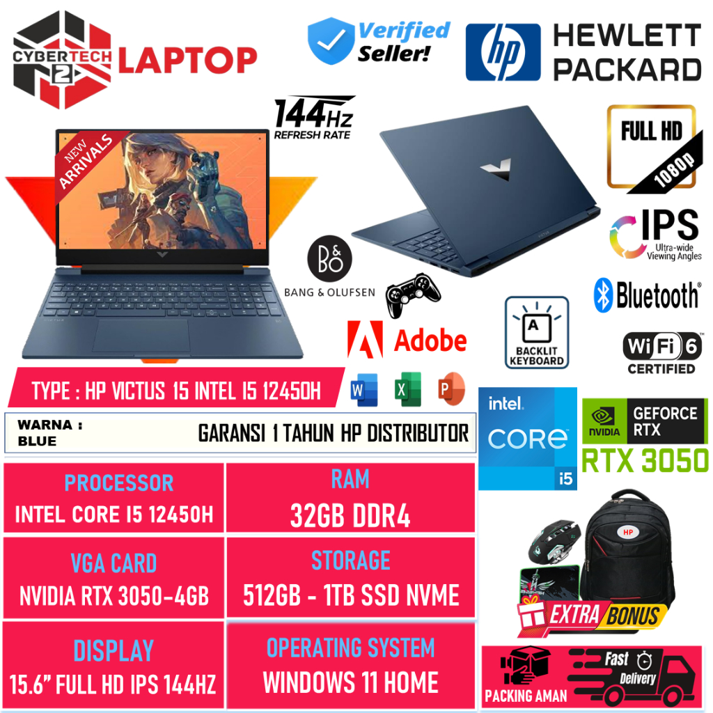 Jual Laptop Gaming Hp Victus 15 Intel i5 12450H 32GB 2TB RTX3050-4GB 15 ...
