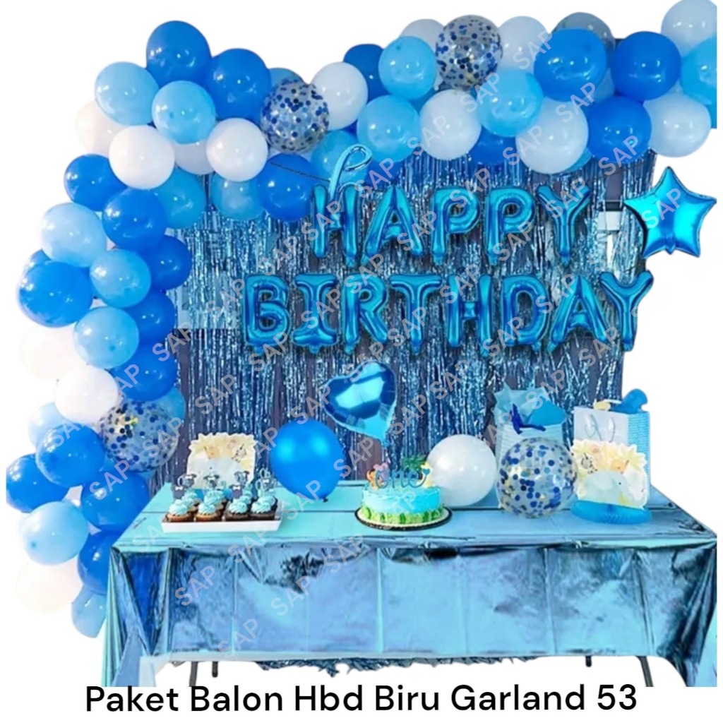 Jual Paket Balon HBD BIRU Garland 53 / Dekorasi Ulang Tahun HBD Biru ...