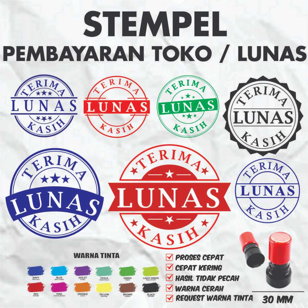 Jual Stempel Toko Stempel Pembayaran Lunas Cap Stempel Toko Bulat 3 cm ...