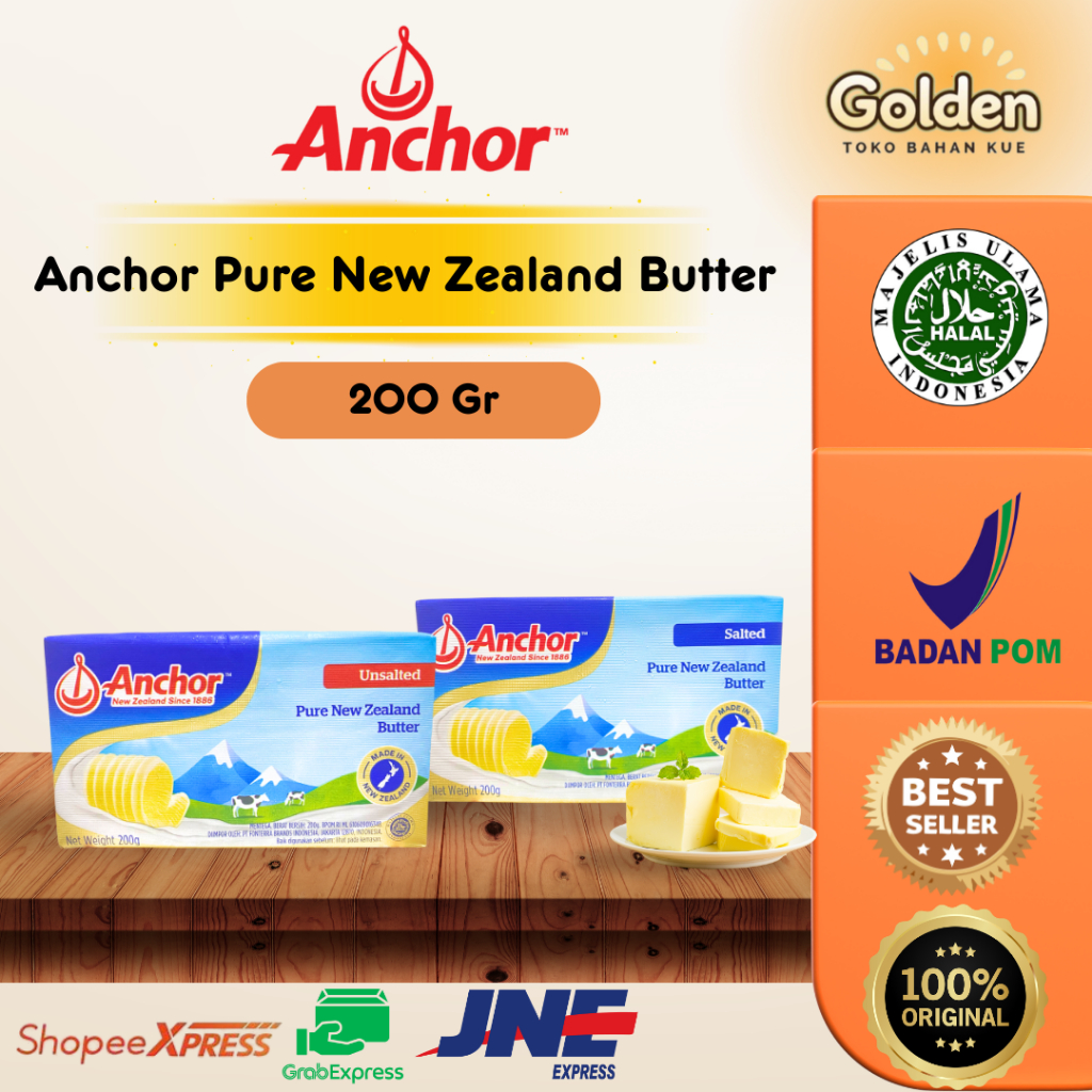 Jual Anchor Pure New Zealand Butter Salted dan Unsalted 200 Gr | Shopee ...