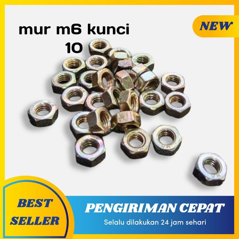 Jual mur m6 baut kuning kunci 10 per 100 pcs | Shopee Indonesia