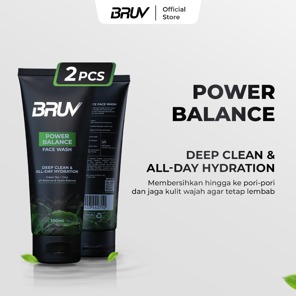 Jual BRUV Face Wash Power Balance 2 pcs | Niacinamide, Green Tea, Tea ...