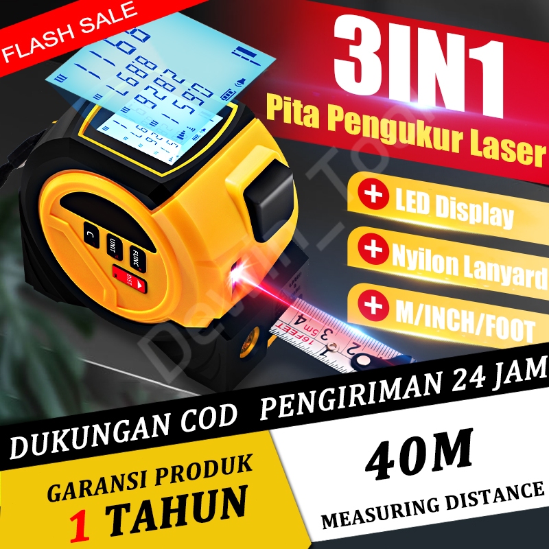 Jual DEWIN meteran laser digital 3IN1 Meteran Digital Dengan Presisi ...