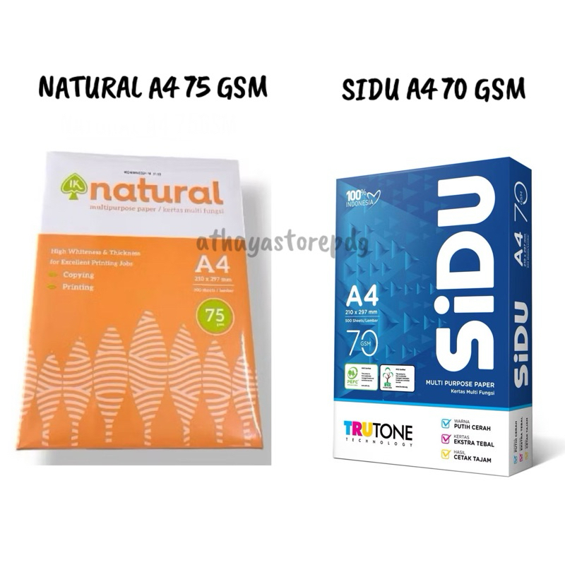 Jual ATK - Kertas HVS A4 Natural 75 gsm & Sidu 70 gsm per RIM & per DUS | Shopee Indonesia