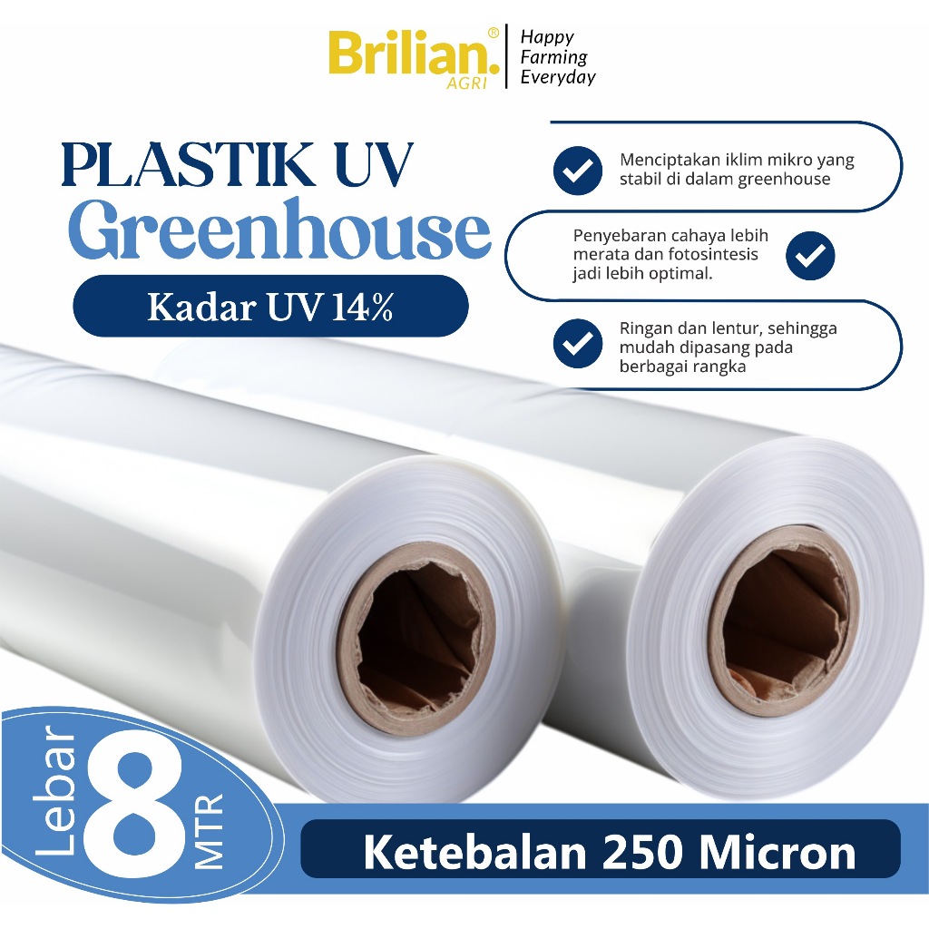 Jual Plastik UV Greenhouse Lebar 8 Meter 250 Mikron 14% Full Additive UV IR EVA AB LD | Shopee ...