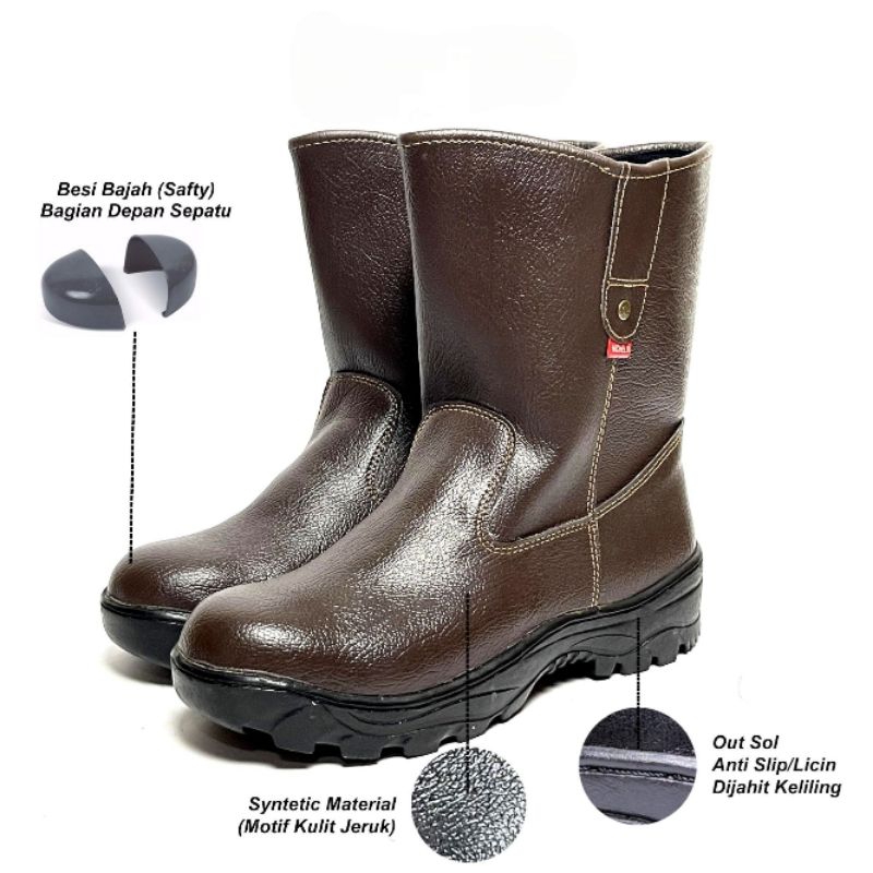 Jual Sepatu Safety Boots Tinggi Ujung Besi Anti Slip Anti Air PDL ...