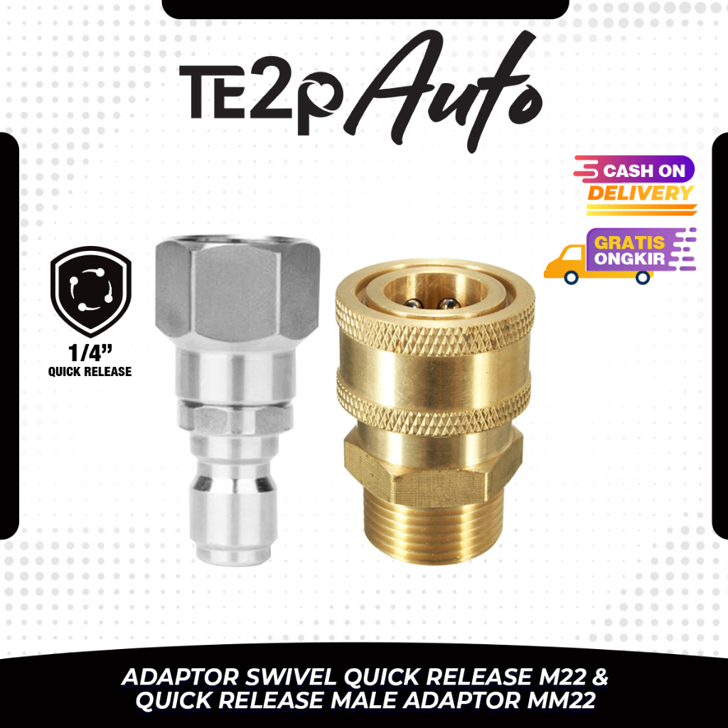 Jual Te2p Auto Adaptor Nepel Swivel Anti Kusut M22 Female Ke M22 Male Set 2 Pcs Self Lock ...