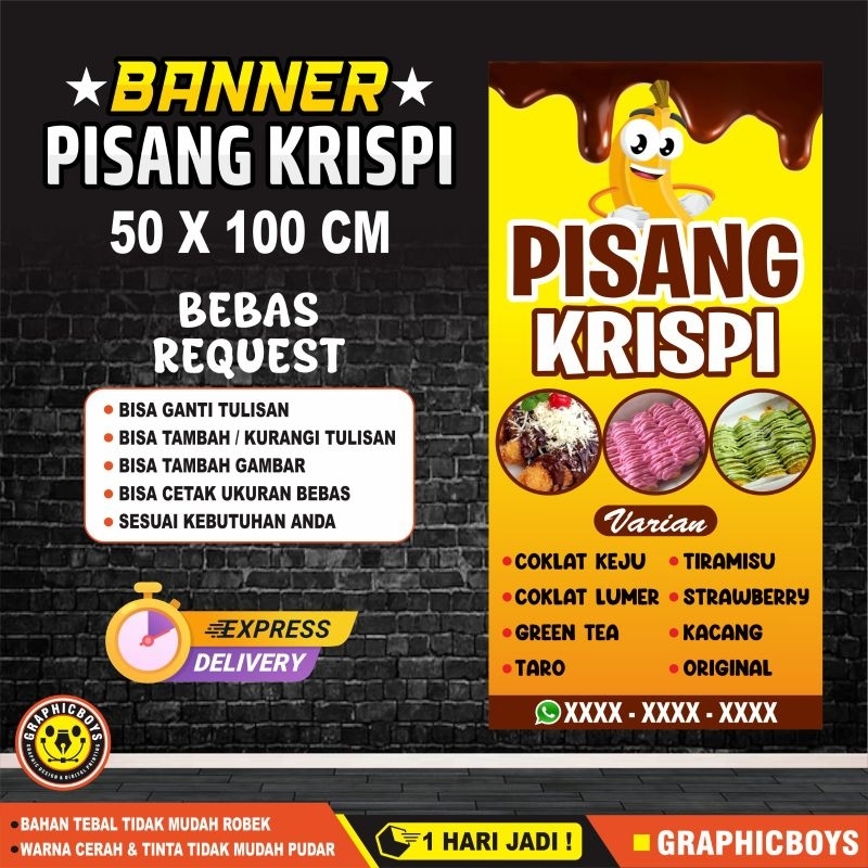 Jual Spanduk Banner Pisang Krispi Ukuran 50 X 100 Cm Custom | Shopee ...