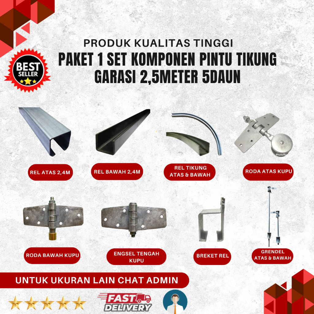 Jual Paket Komponen Pintu Garasi Tikung 2,5 Meter 5 Daun | Full Set Rel ...