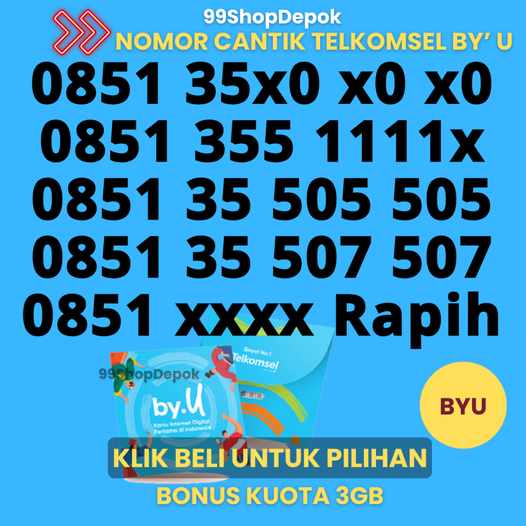 Jual Nomor Cantik Telkomsel By' U 20.6 Kartu Perdana by U - Nomor Cantik Telkomsel byu Telkomsel ...