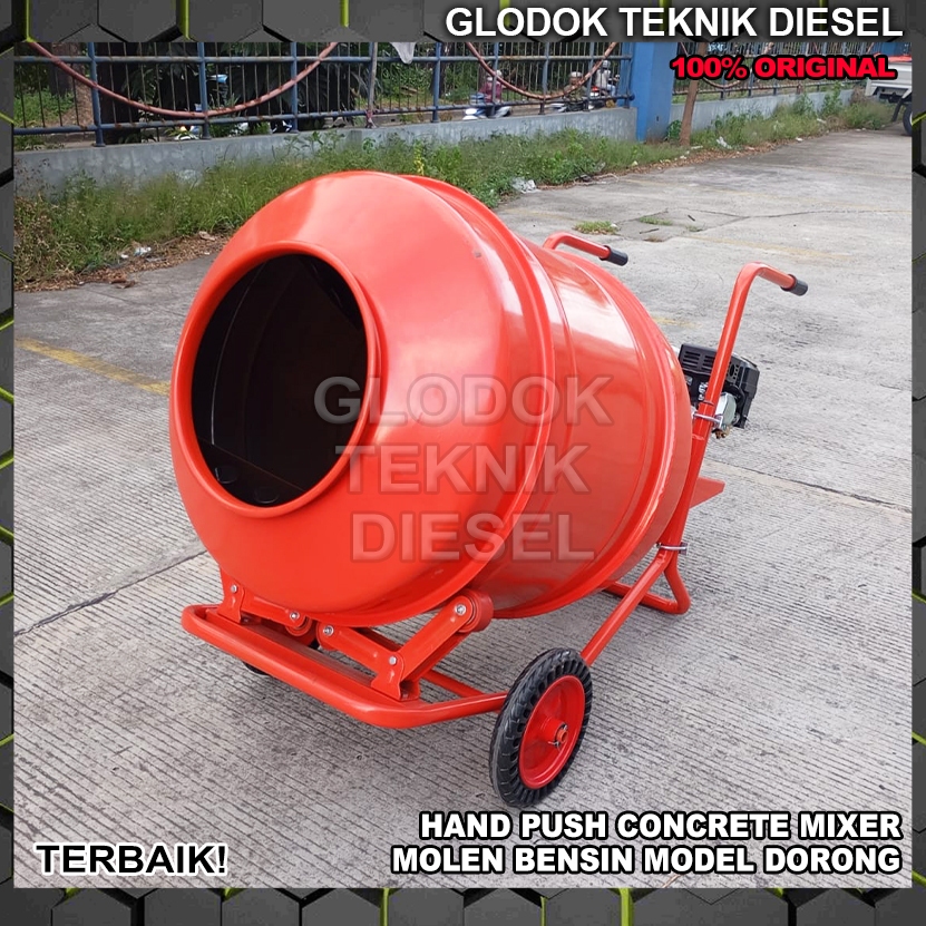 Jual Mesin Molen Dorong 400 LITER + Penggerak Bensin Alat Aduk Semen Beton Concrete Mixer 400 L ...