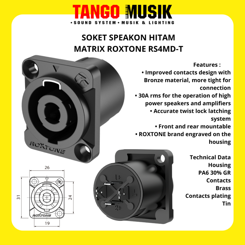 Jual 100% ORI SOKET SPEAKON HITAM MATRIX ROXTONE RS4MD-T ORIGINAL ...