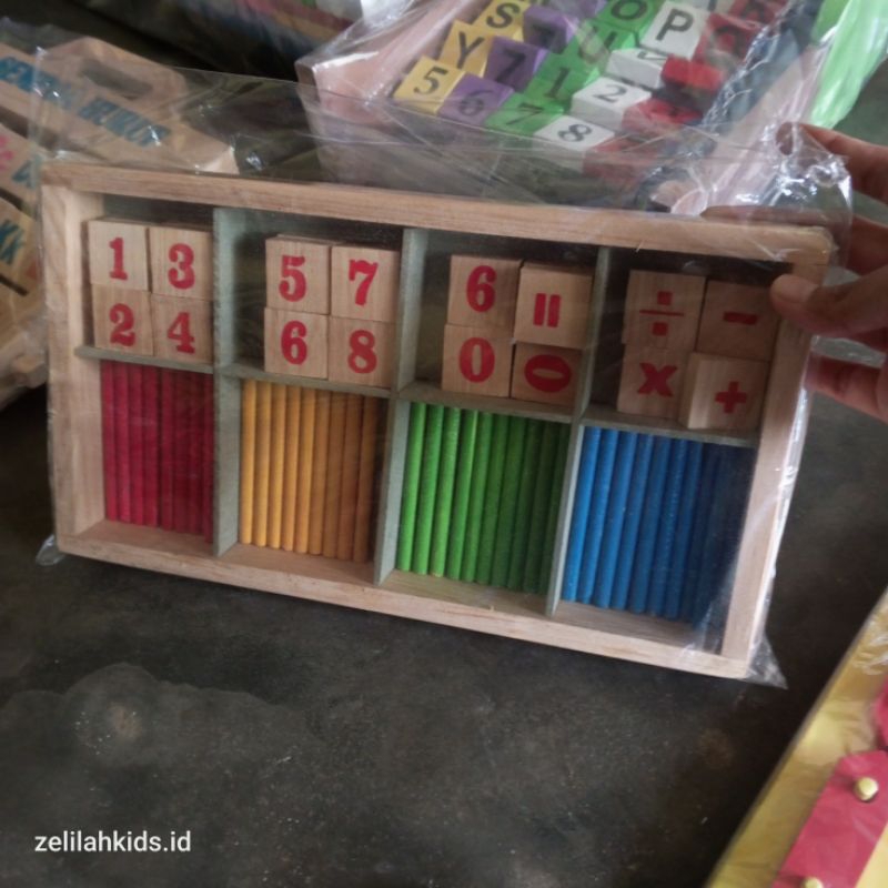 Jual Mainan kayu balok angka dan stik berhitung | Shopee Indonesia