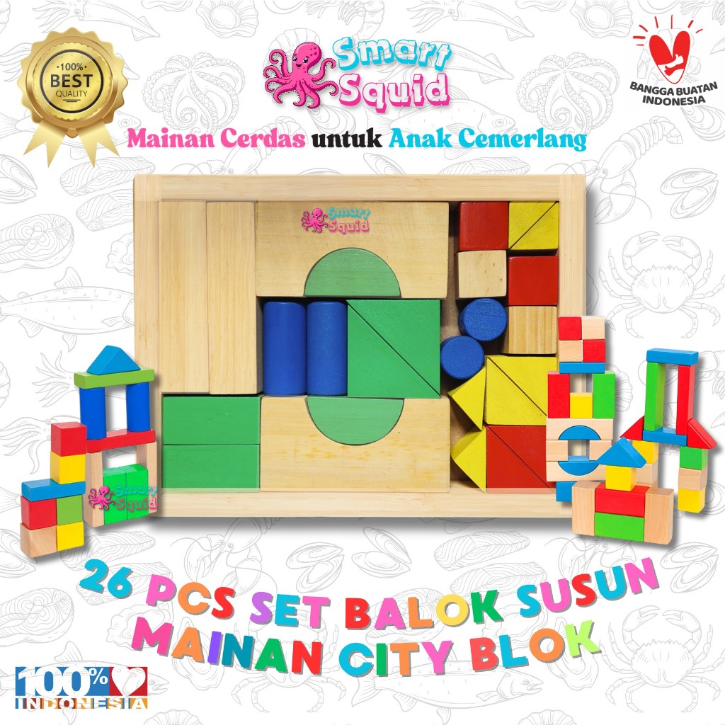 Jual Smart Squid - 26Pcs City Block Kayu, Mainan Edukasi Mencerdaskan ...