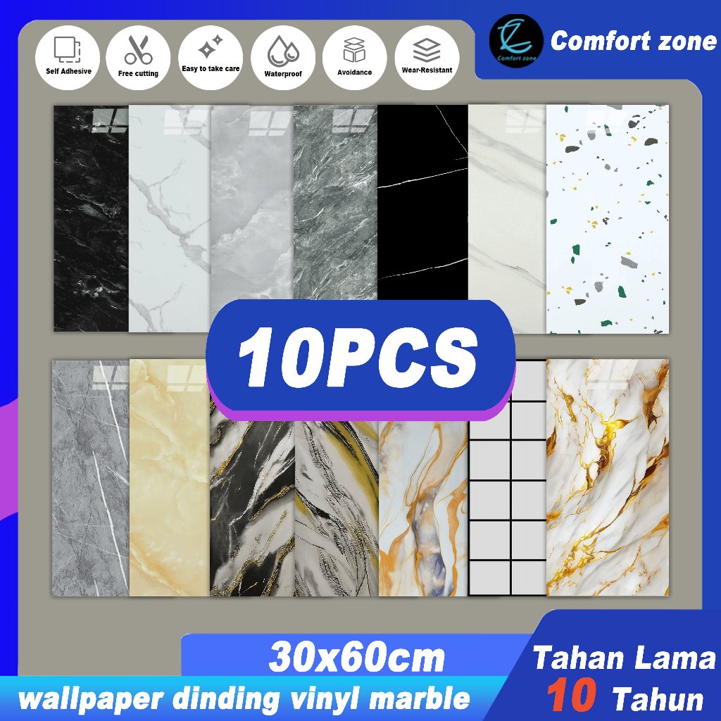 Jual 【Comfort Zone】PAKET 10 LEMBAR 30x60 cm Wallpaper Dinding Vinyl ...