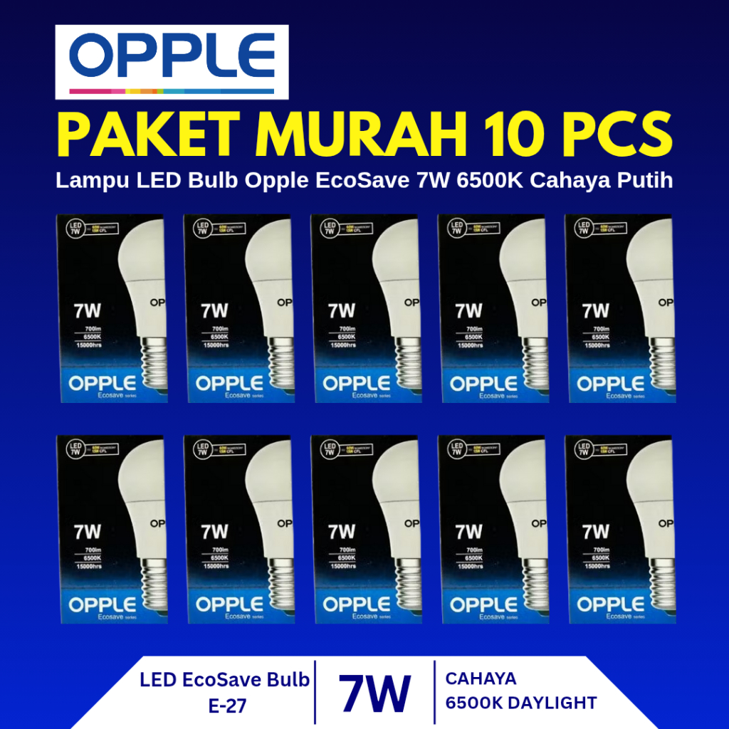 Jual Lampu Led Bulb Opple Ecosave 7Watt Cahaya Putih 6500k Garansi 1 Tahun Bolham Paket 10Pcs ...