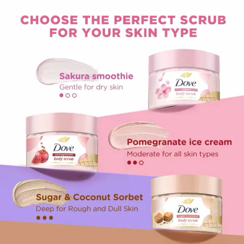 Jual Dove Body Scrub (READY STOCK)~Sakura~Pomegranate~Sugar & Coconut ...