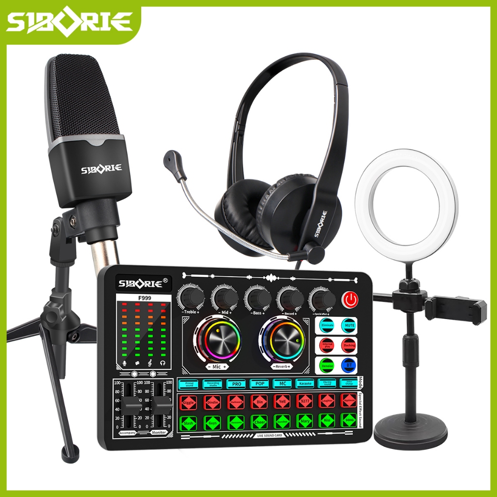 Jual Siborie Soundcard F999+MS90 Mic+H2 Headphone+Lampu Set Paket ...