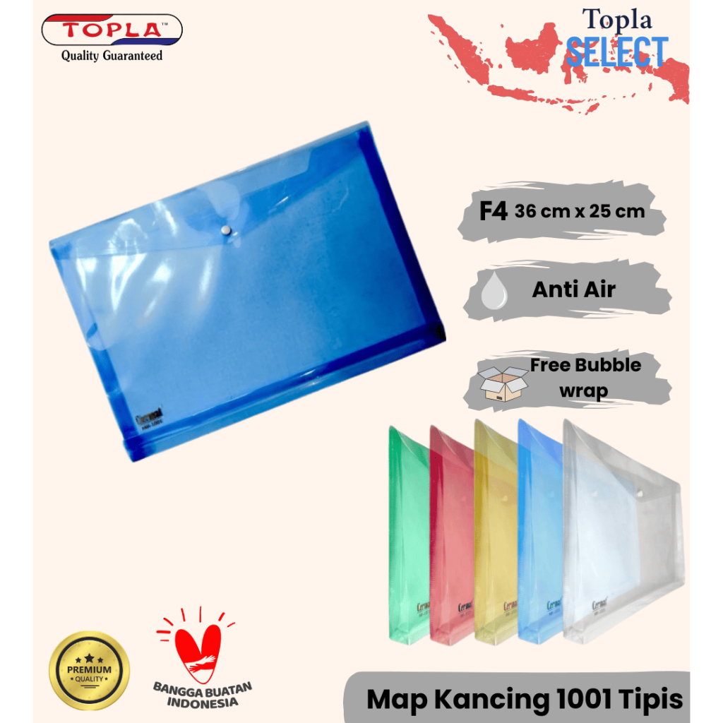 Jual TOPLA Map Kancing 1001 TIPIS File Folder Plastik Kertas ukuran Folio F4 Anti Air dan kuat ...