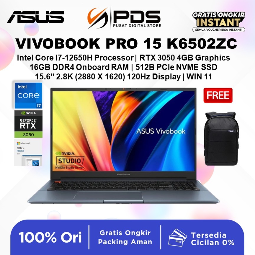 Jual LAPTOP ASUS VIVOBOOK PRO 15 K6502ZC I7 12650 RTX3050 4GB/ 16GB ...