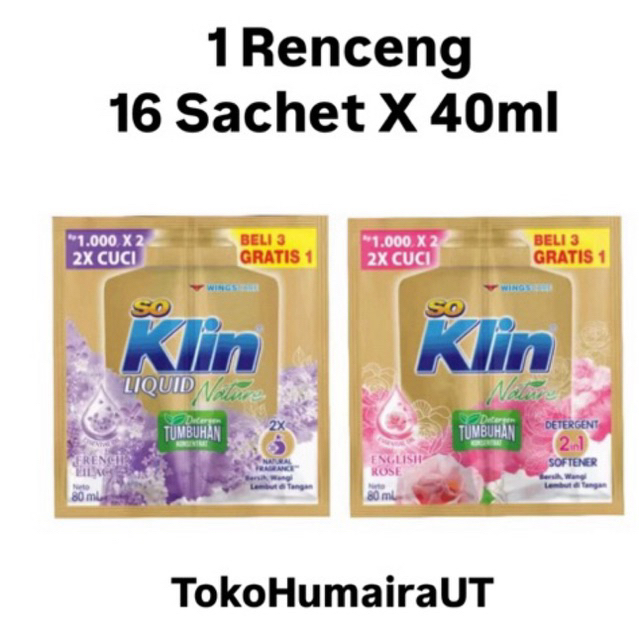 Jual So klin liquid Jumbo 1Renceng @16 sachet Soklin wings detergent ...