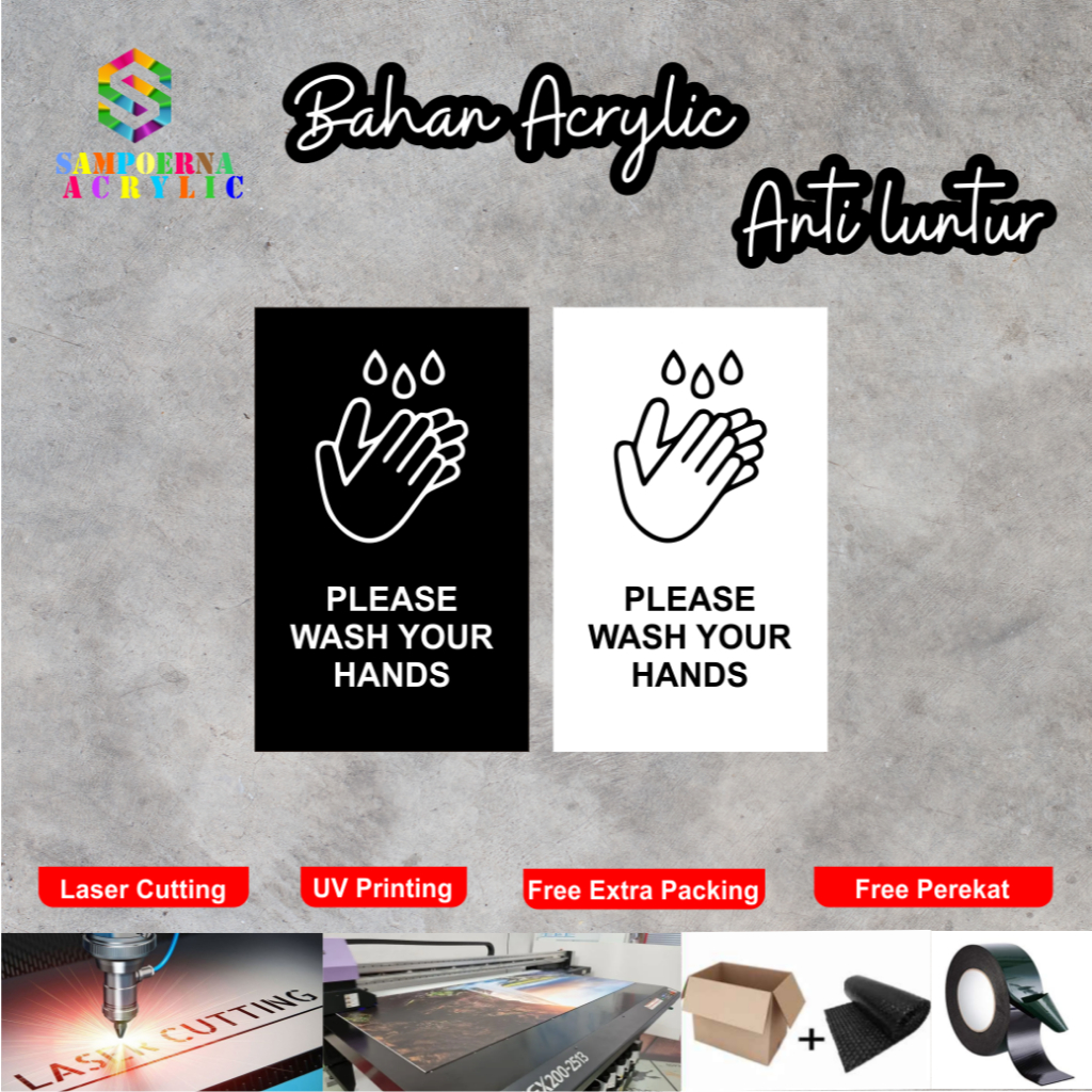 Jual Sign Papan Please Wash Your Hands Label Akrilik Tempel Cuci Tangan ...