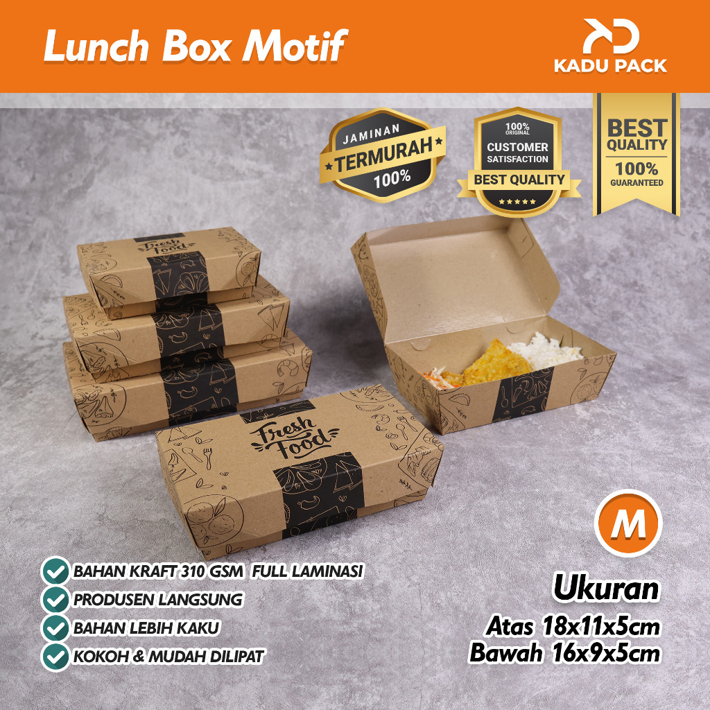 Jual (25 Pcs) Paper Lunch Box Laminasi Size M | Motif | Kraft 310 GSM Laminasi PE | Size M ...
