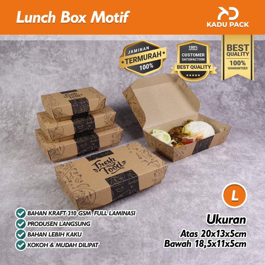Jual Isi 50 Pcs Paper Lunch Box Laminasi Size L | Motif | Kraft 325 GSM ...