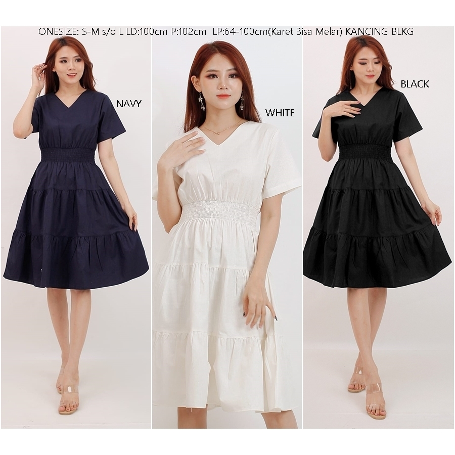 Jual Baju Midi Dress Wanita Modern Polos Basic Gaun Terusan Remaja Big ...