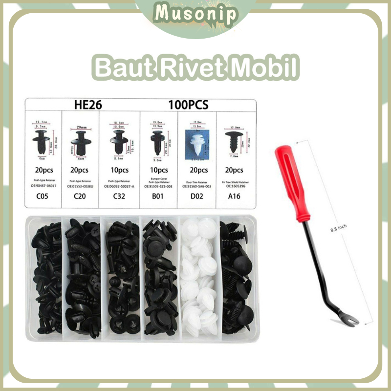Jual Baut Rivet Mobil/100PCS/baut rivet serbaguna/Plastik Bemper Clip ...