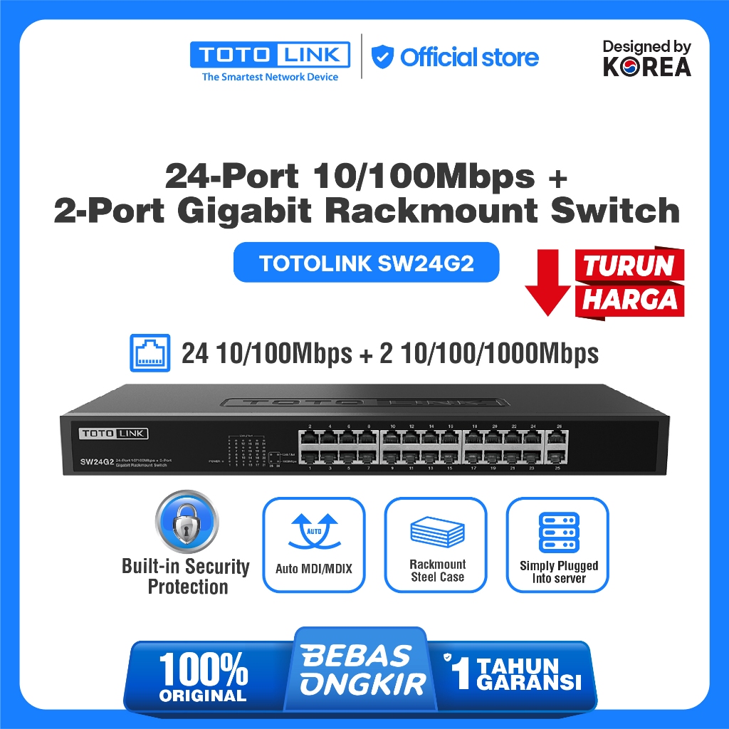 Jual TOTOLINK SW24G2 24-Port 10/1000Mbps+2-Port Gigabit Rackmount ...