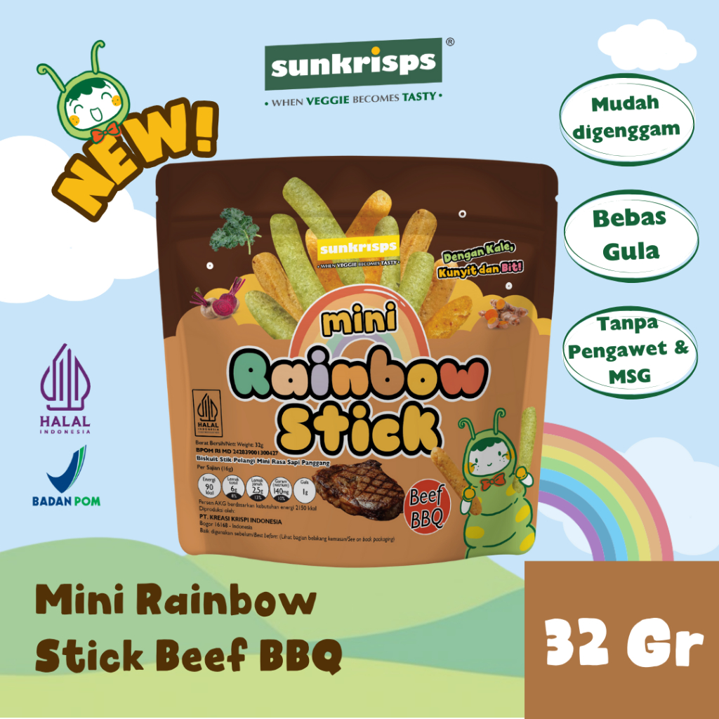 Jual SUNKRISPS Mini Rainbow Stick Beef BBQ 32gr | Mini Stik Pelangi ...