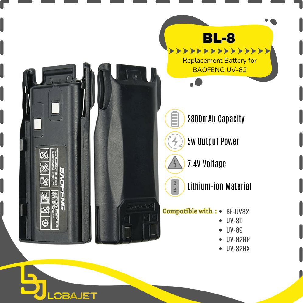 Jual Baterai Cadangan Batere HT BAOFENG UV-82 UV82 BL-8 Battery 2000mAh ...