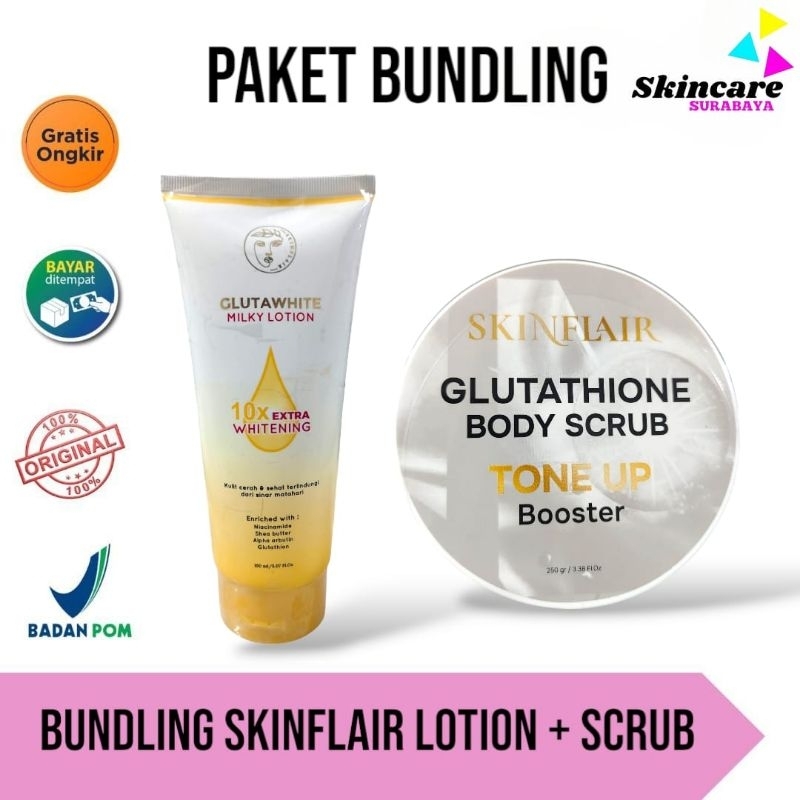 Jual Skinflair Bundling Lotion & Scrub Glutawhite Milky Body Lotion ...