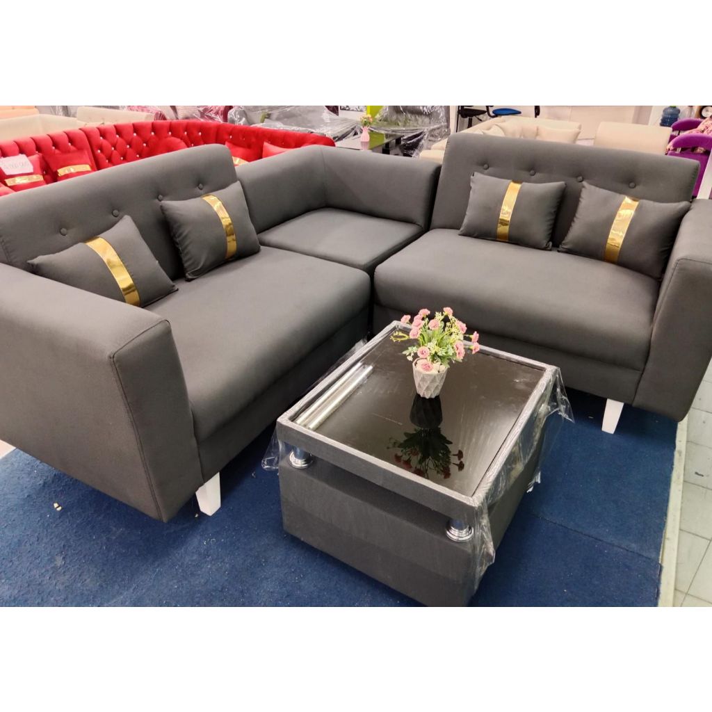 Jual Sofa L Sudut Minimalis Bunga Serat Plus Meja | Shopee Indonesia