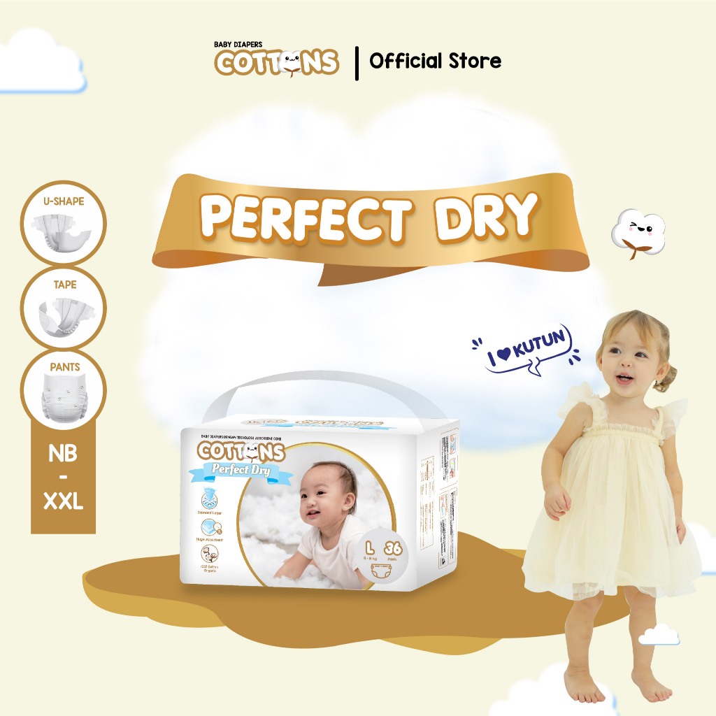 Jual Cottons Baby Diapers Perfect Dry - Popok Bayi Premium Tape Perekat NB/S Pants Celana M/L/XL ...