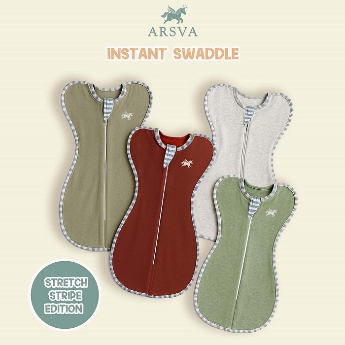Jual ARSVA Instant Swaddle Stretch Stripe Sleepsack newborn | Bedong ...