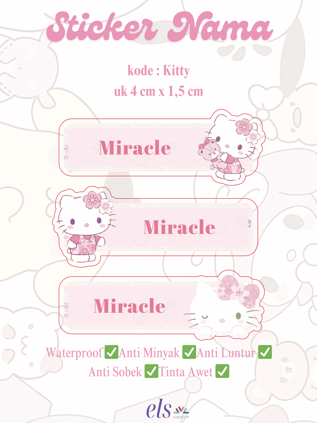 Jual Stiker Label Nama Anak HELLO KITTY Hellokitty Custom Premium ...