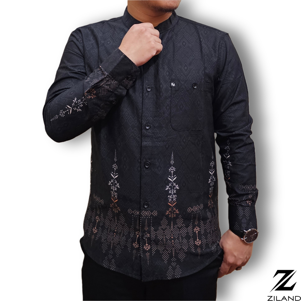 Jual KH | Kemko Batik Pria Dewasa Lengan Panjang Hitam Katun Print ...